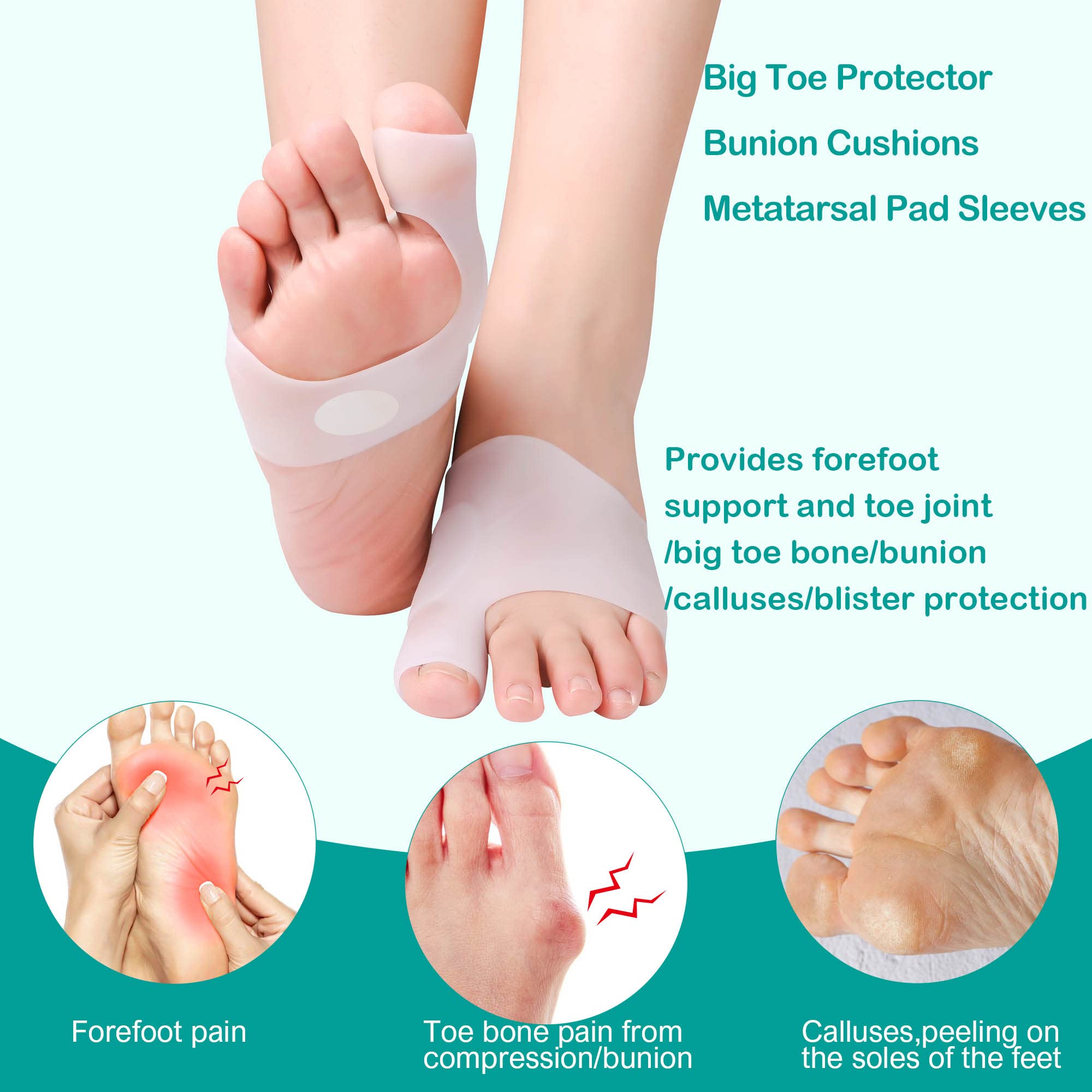 DYKOOK Gel Metatarsal Sleeves and Bunion Cushions 2Pack Thickened Metatarsal Silicone Pad Protector Bunion Pad Sleeve for Bunion Forefoot Pain Relieved and Friction Prevented