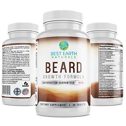 Best Earth Naturals Beard Growth Formula for Men Vitamins, Nutrients, Biotin, Saw Palmetto, and PABA for Facial Hair Growth 30 Count