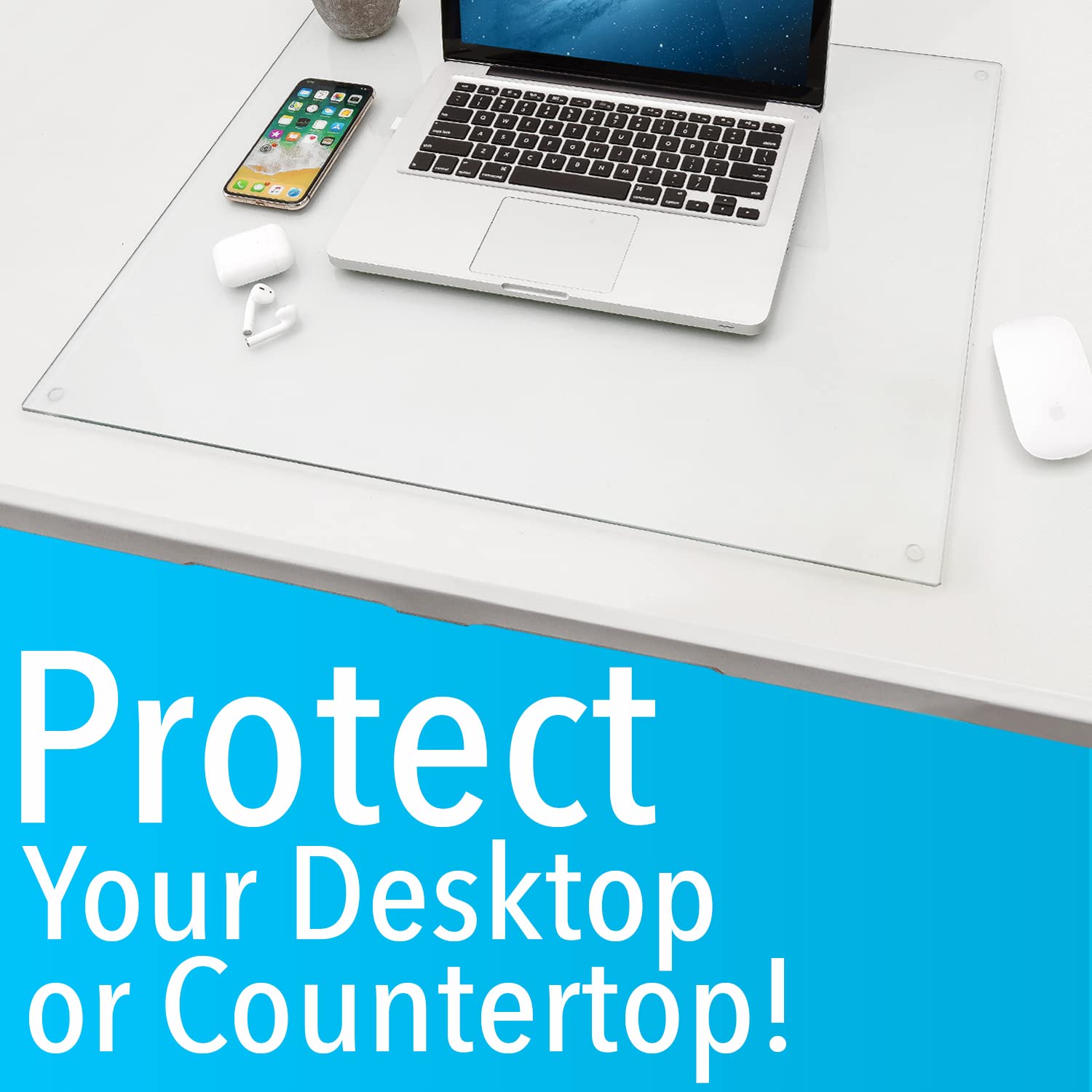 IMPRESA 19 x 24 Inches Tempered Glass Desk Mat for Desktop Computers, Laptops, Keyboard & Computer Monitor, Dry Erase Desk Mat Sturdy Reinforced Glass