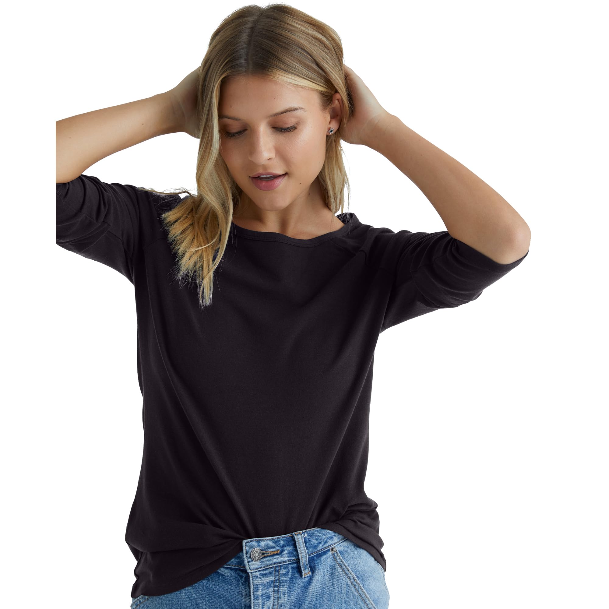 Hanes womens Stretch Cotton Raglan Sleeve Tee Shirt, Black, XX-Large US