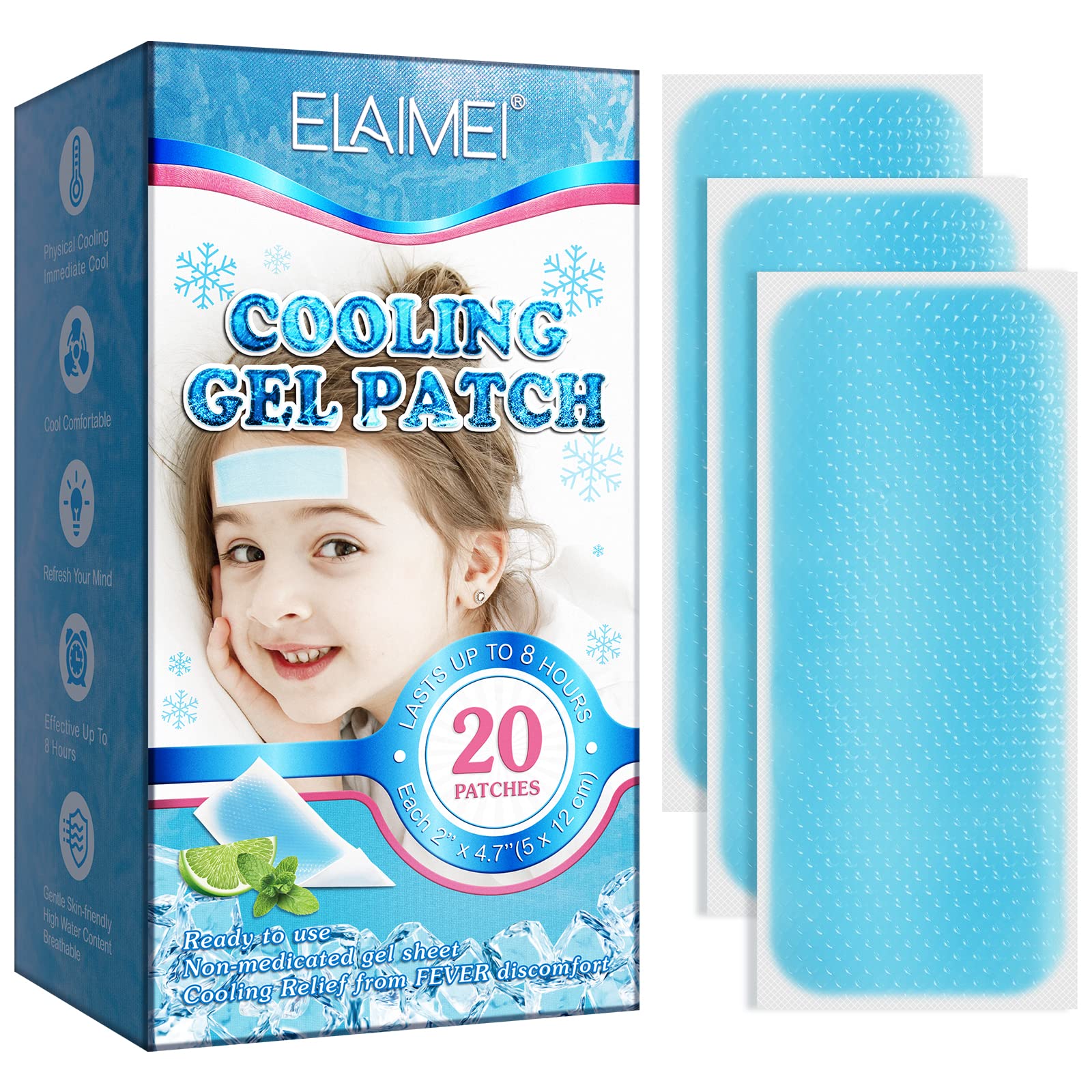 20 Sheets Fever Patches for Kids - Hot Weather Cooling Gel Patches for Adults - Headache Patches - Forehead Fever Cool Pads - Cooling & Pain Relief