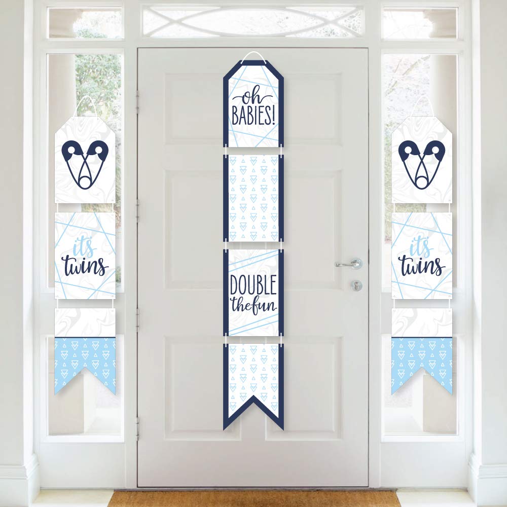 Big Dot of Happiness It’s Twin Boys - Hanging Vertical Paper Door Banners - Blue Twins Baby Shower Wall Decoration Kit - Indoor Door Decor