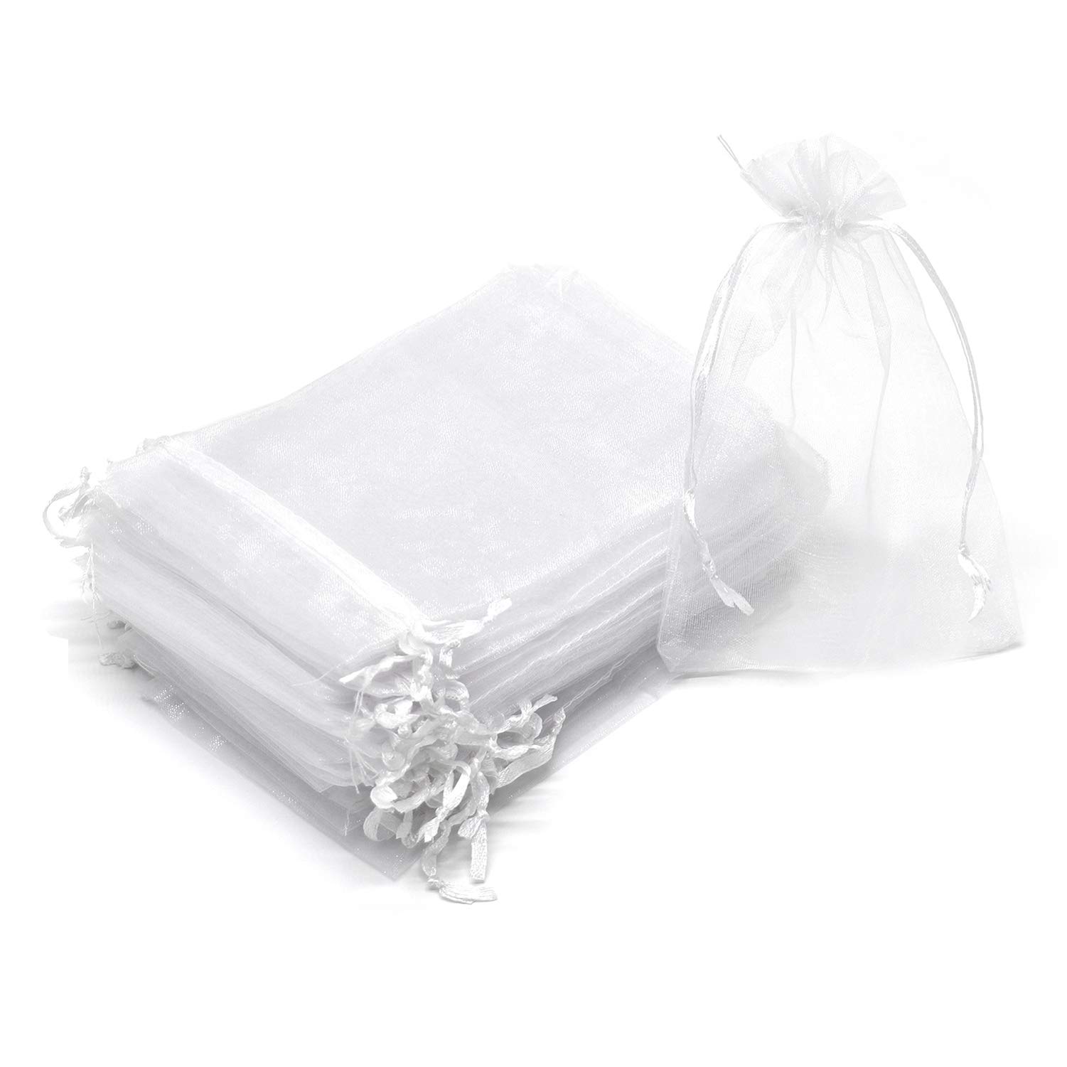 Dealglad 50Pcs White Organza Bags 3x4 Inch, Sheer Wedding Party Favor Bags with Drawstring, Jewelry Gift Bags Christmas Candy Pouches