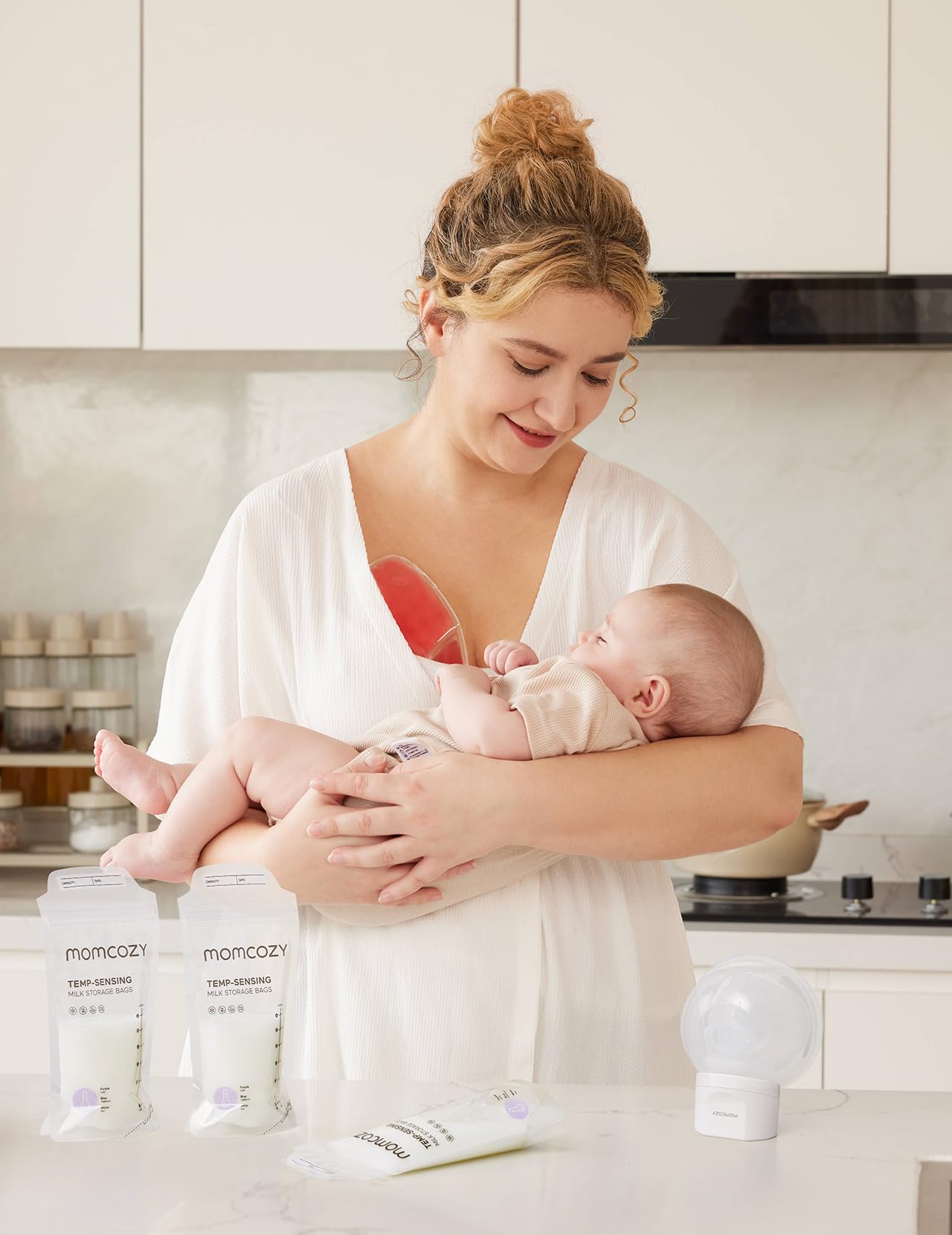 Momcozy Large Reusable Breast Therapy Packs, Temp-Sensing Hot and Cold Gel Breast Pads, Breastfeeding Essentials for Relieve Clogged Ducts, Nipple Pain, Improve Milk Flow, Engorgement, 2 Pack