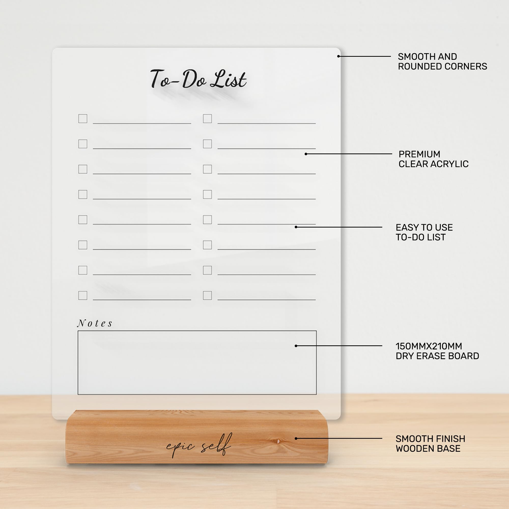 Epic Self Help – Acrylic To-Do List – Laser Cut Calendar for Organization & Focus – Clear Wipe Clean Dry-Erase Board – Desk Planner Stand – Minimalist Design for Office or Bedroom – Productivity Tool