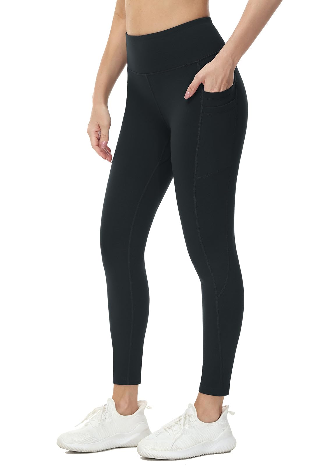 BALEAF Fleece Lined Leggings Women Water Resistant 25" Petite Winter Warm Legging Thermal Running Tights Yoga Hiking Pants Black S