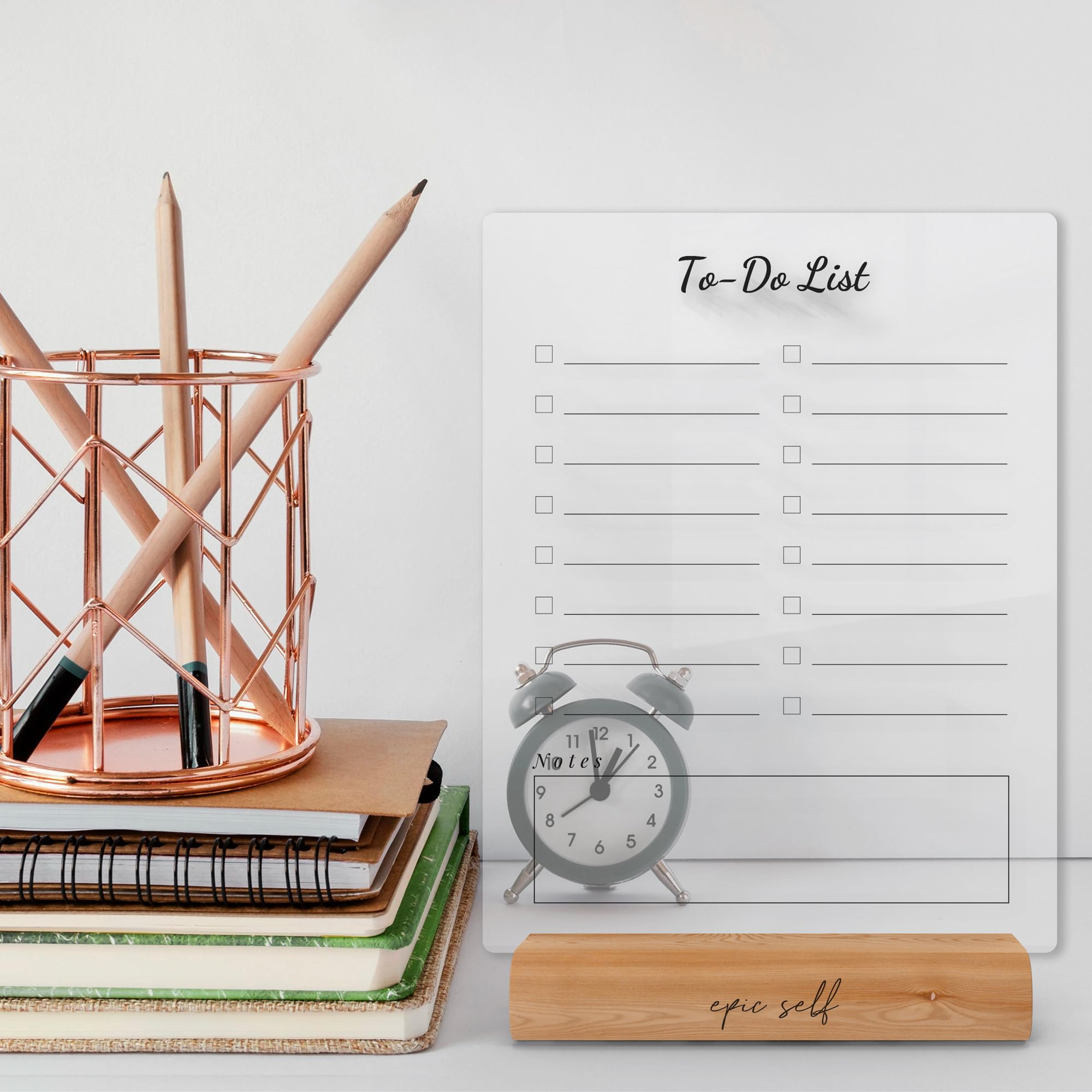 Epic Self Help – Acrylic To-Do List – Laser Cut Calendar for Organization & Focus – Clear Wipe Clean Dry-Erase Board – Desk Planner Stand – Minimalist Design for Office or Bedroom – Productivity Tool
