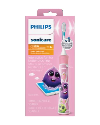 Philips Sonicare for Kids 3+ Bluetooth Connected Rechargeable Electric Power Toothbrush, Interactive for Better Brushing, Pink, HX6351/41
