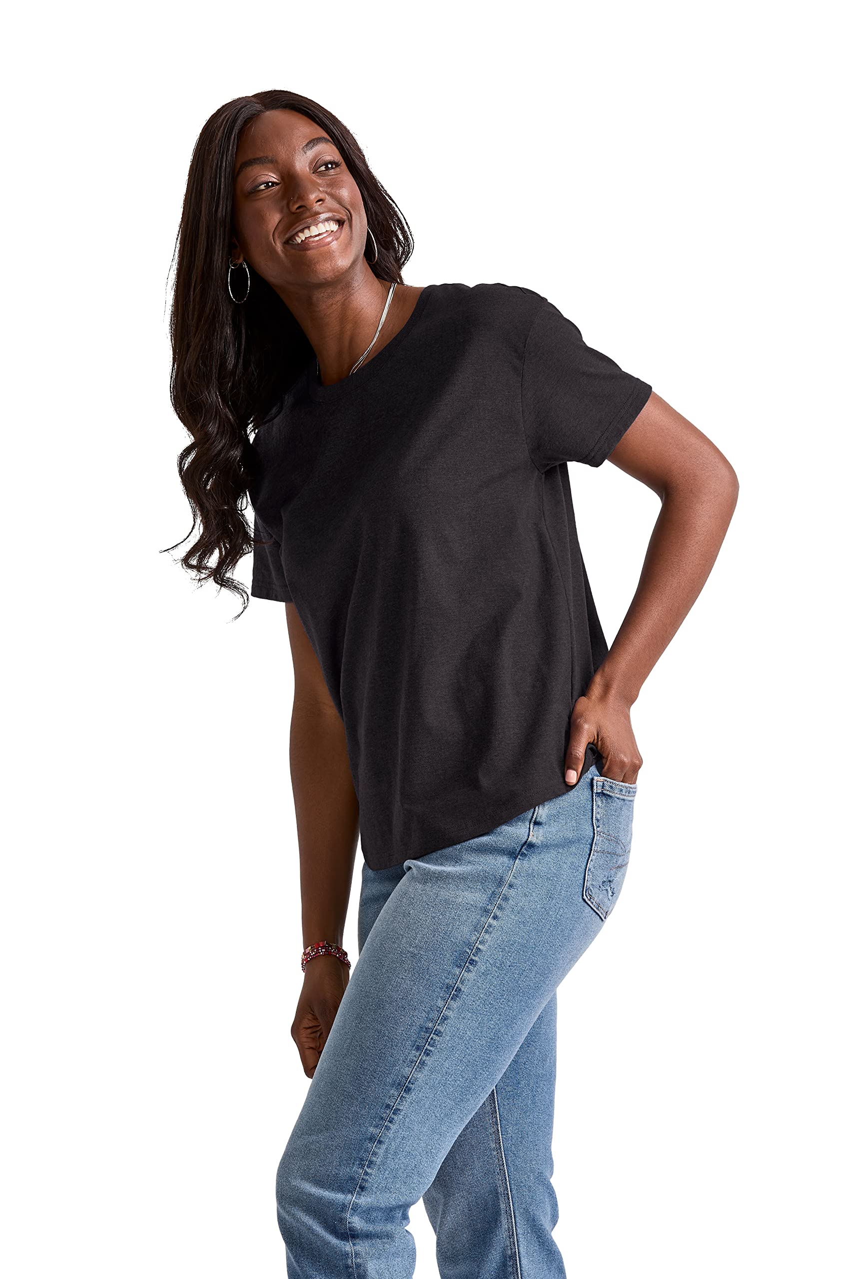 Hanes Comfortblend Women's Tri-Blend Relaxed Fit T-Shirt, Oversized Lightweight Tee, Available in Plus Size, Black, Small