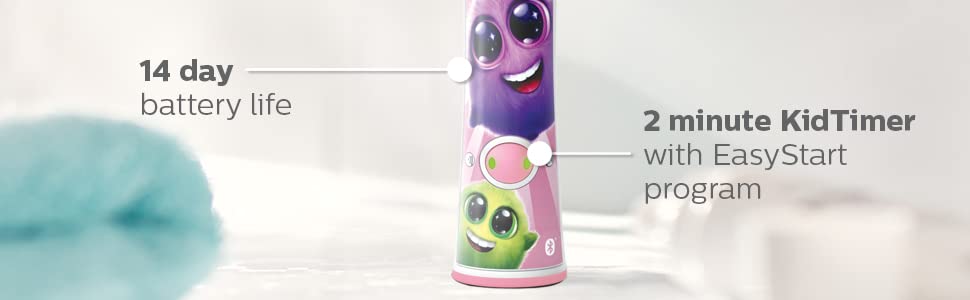 Philips Sonicare for Kids 3+ Bluetooth Connected Rechargeable Electric Power Toothbrush, Interactive for Better Brushing, Pink, HX6351/41