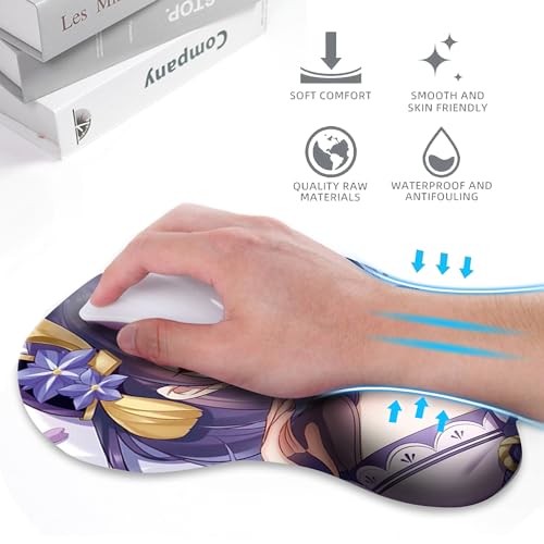Waynexzavier Genshin Impact Computer Mouse Pad with Wirst Rest Gaming Mouse Pad Cute Computer Mouse Mat 3D Gel Mouse Pad (Raiden)