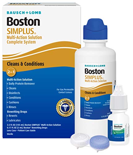Contact Lens Solution Kit by Boston Simplus, for Gas Permeable Contact Lenses, 3.5 Fl Oz Multi-Action Solution, 0.17 Fl Oz Rewetting Drops, Lens Case Included