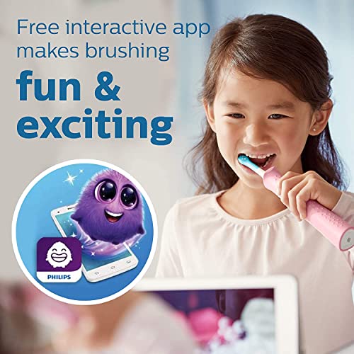 Philips Sonicare for Kids 3+ Bluetooth Connected Rechargeable Electric Power Toothbrush, Interactive for Better Brushing, Pink, HX6351/41