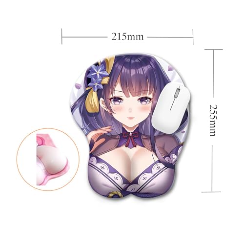 Waynexzavier Genshin Impact Computer Mouse Pad with Wirst Rest Gaming Mouse Pad Cute Computer Mouse Mat 3D Gel Mouse Pad (Raiden)
