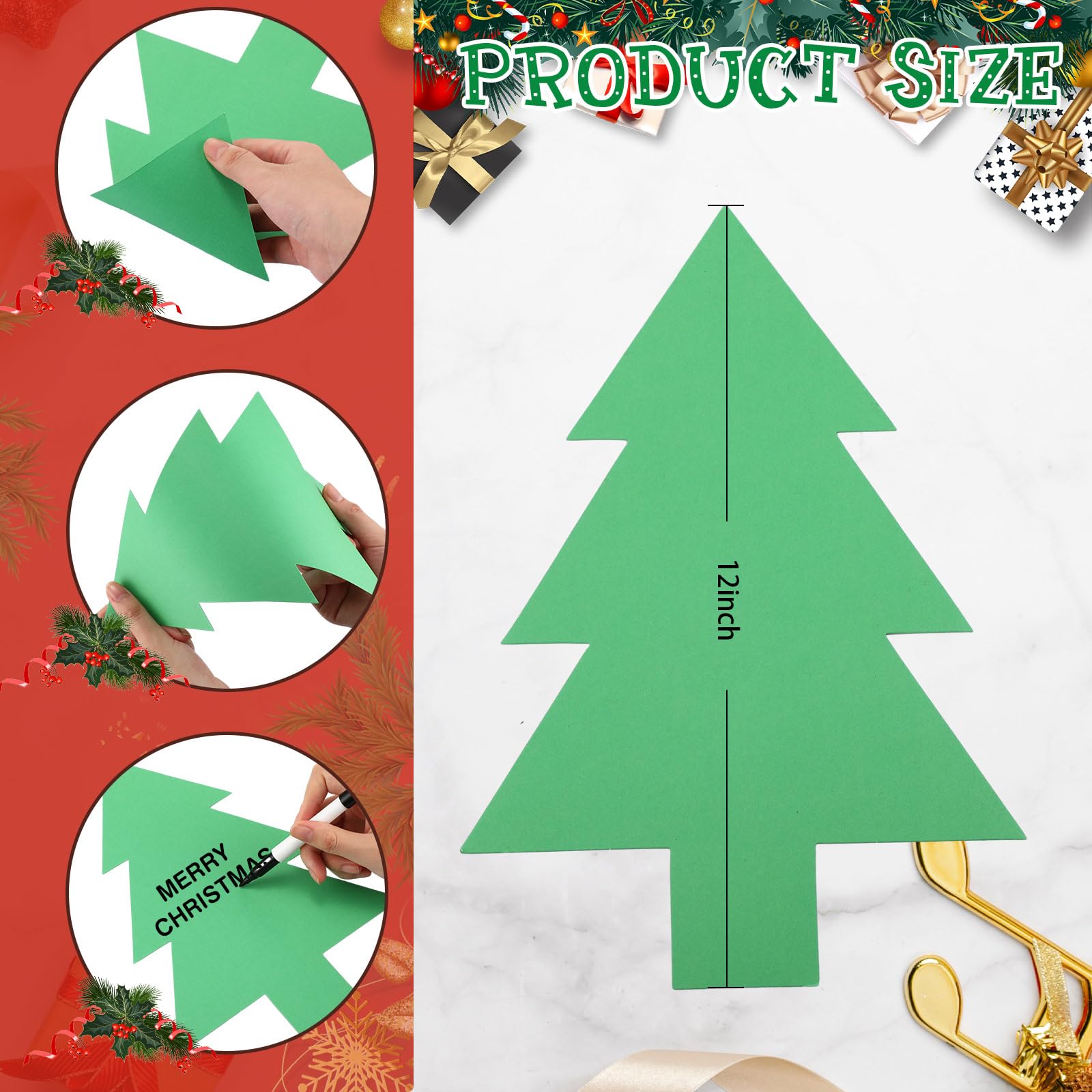Seajan 100 Pcs Green Paper Christmas Tree 12 Inch Christmas Tree Shape Cutouts Double Sided Cardboard Christmas Tree for Craft Bulletin Board School Classroom Xmas Winter Party Decor