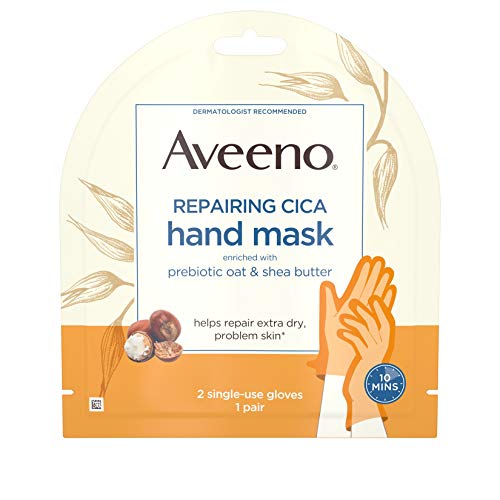 Aveeno Repairing CICA Hand Mask with Prebiotic Oat and Shea Butter for Extra Dry Skin, Paraben and Fragrance Free, 1 Pair of Single Use Gloves