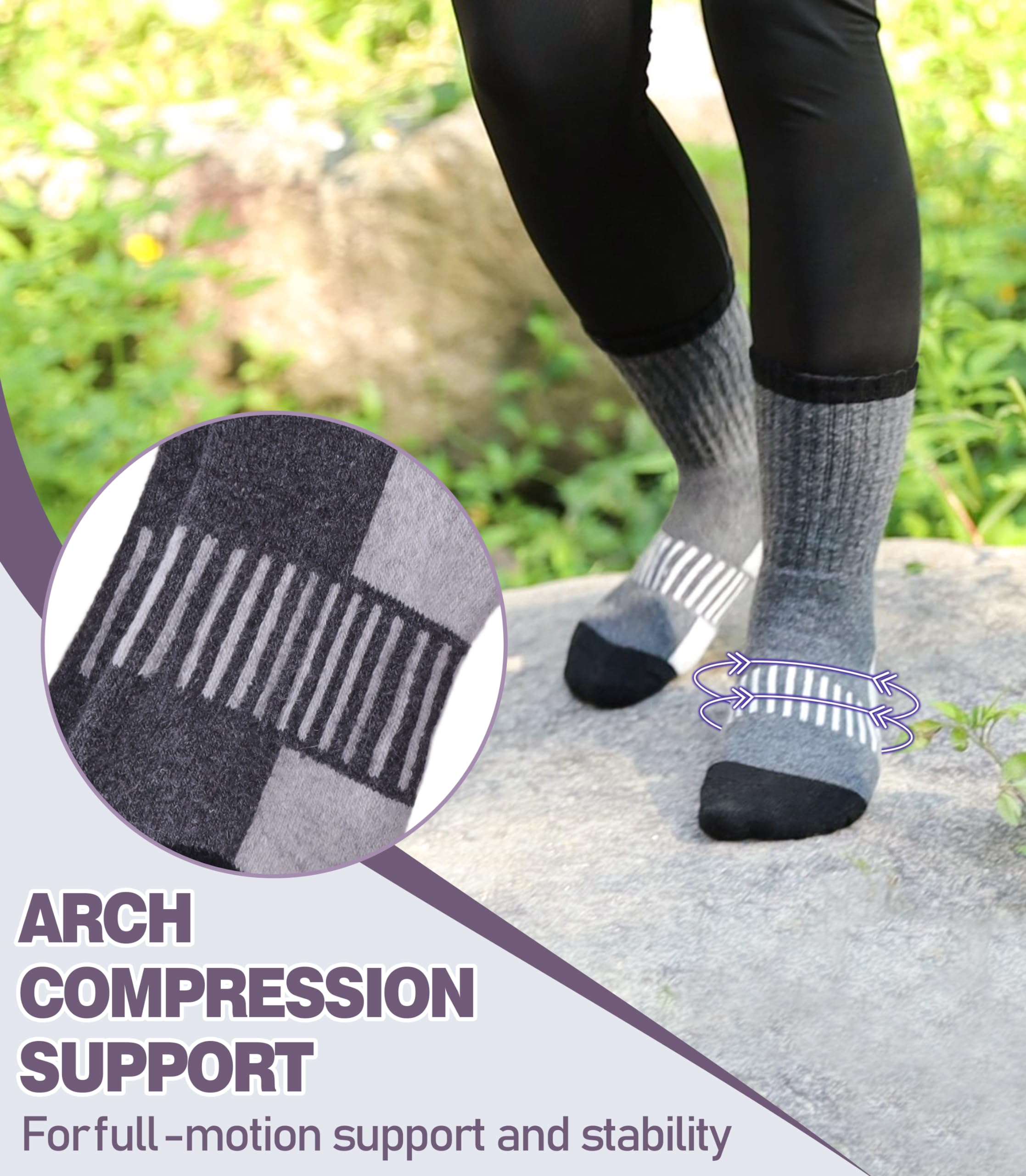 DYW Womens Merino Wool Hiking Socks Thermal Warm Winter Boot Crew Socks Cushion Work Walking Gift Socks 5 Pairs (5 Pairs Color Mix A,Medium)