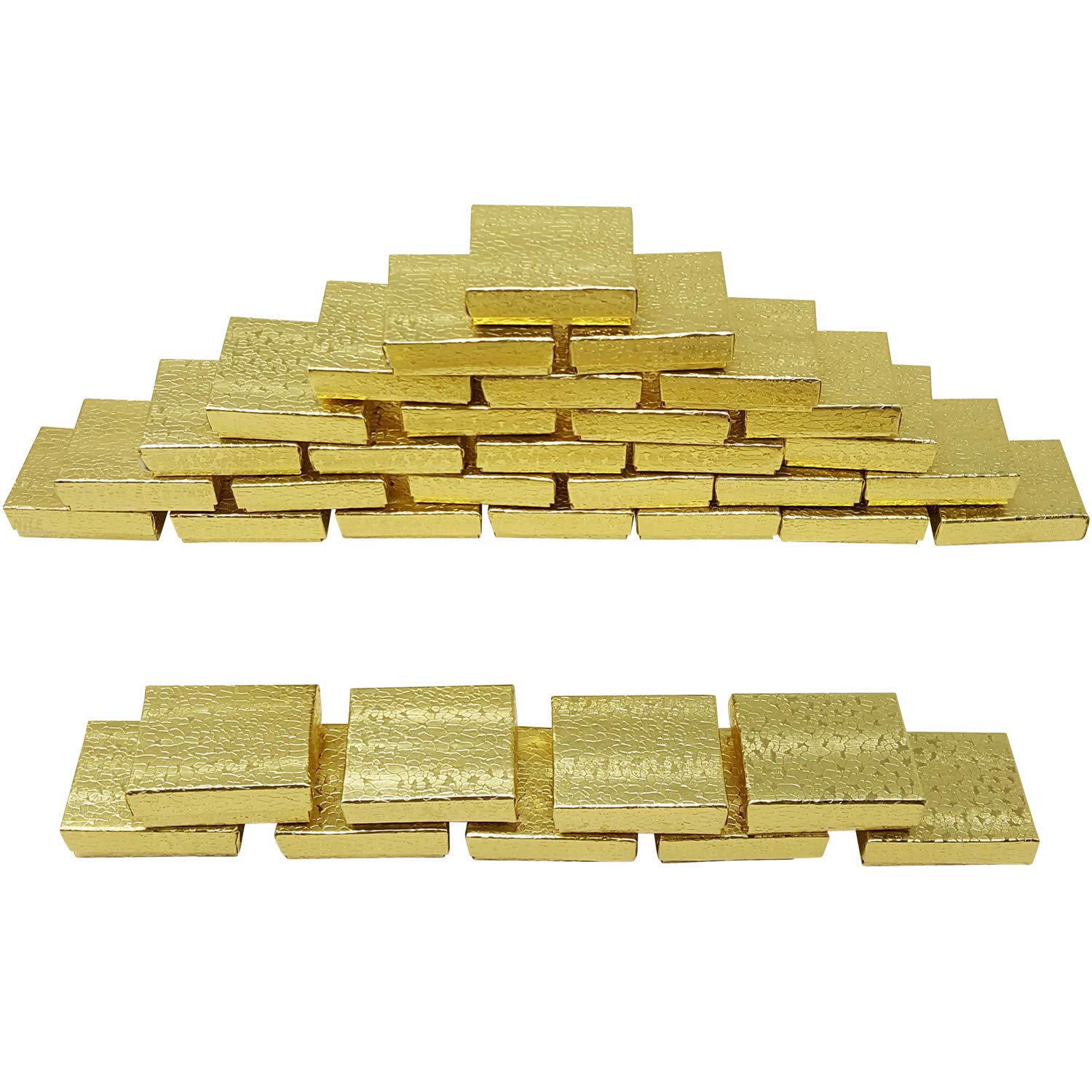 Mooca 100 Pcs Cotton Filled Cardboard Paper Gold Jewelry Box Gift Case #11, 2 1/8 x 1 5/8 x 3/4 Inches, Gold Color