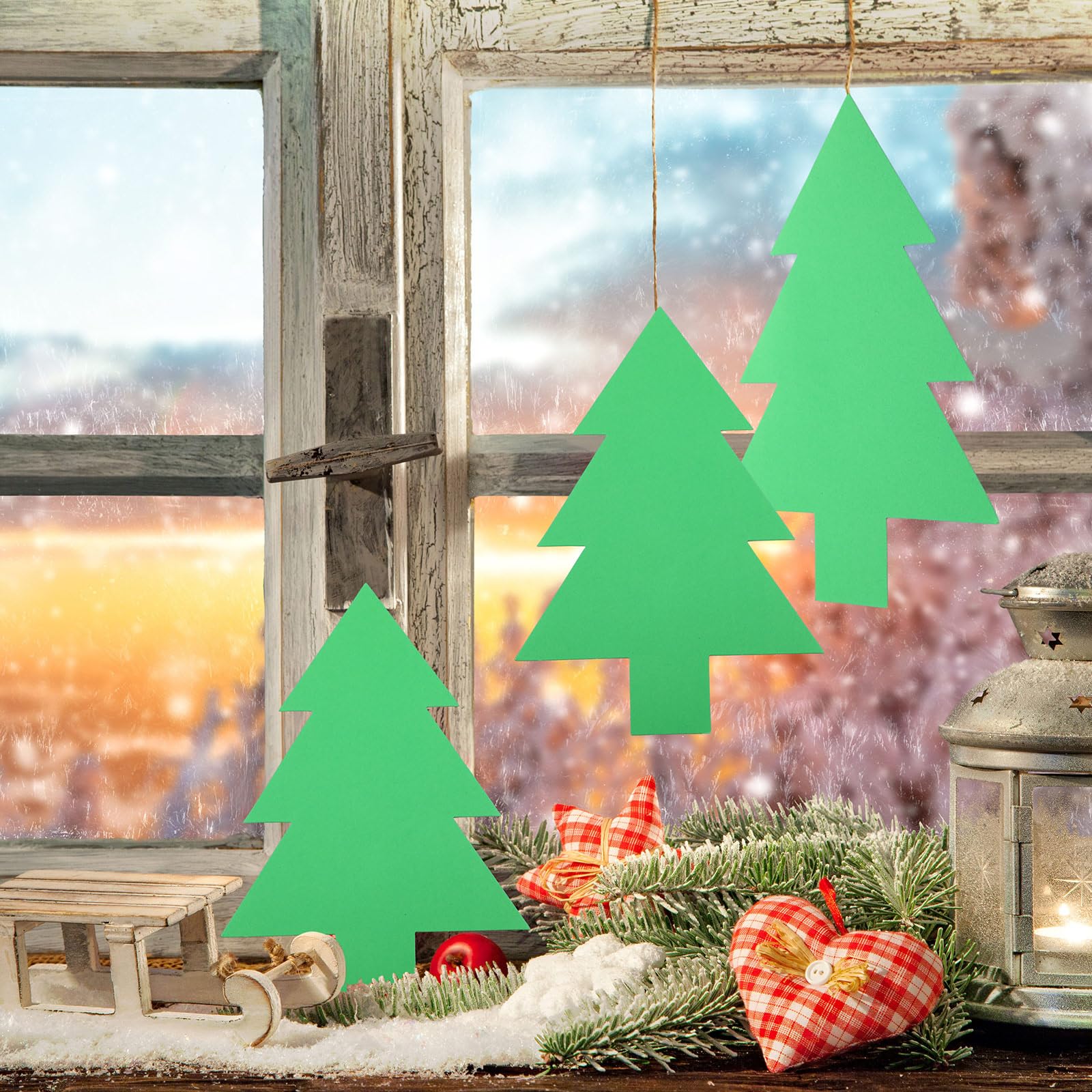 Seajan 100 Pcs Green Paper Christmas Tree 12 Inch Christmas Tree Shape Cutouts Double Sided Cardboard Christmas Tree for Craft Bulletin Board School Classroom Xmas Winter Party Decor