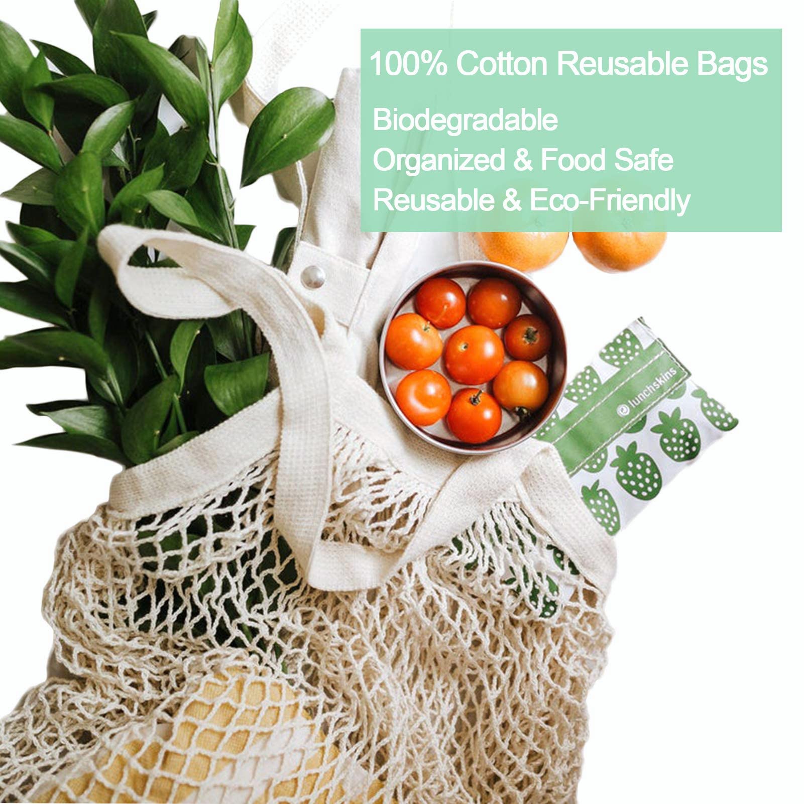 YOYI YOYI Reusable Produce Bags Cotton Mesh Grocery Bags,Washable Portable Vegetable Bag, 100% Cotton Mesh String Organizer Shopping Bag Handle Net Tote(2 Piece yellow Large)