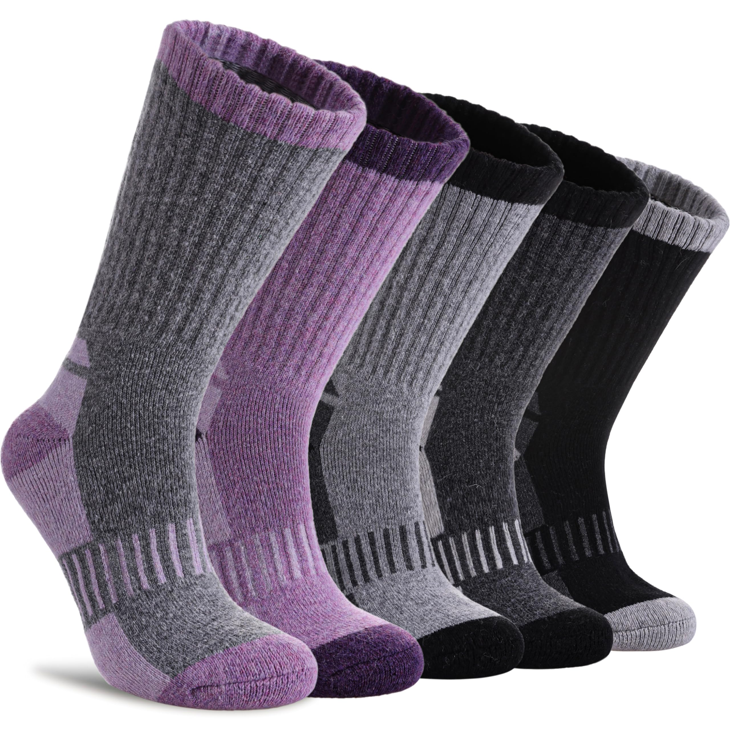 DYW Womens Merino Wool Hiking Socks Thermal Warm Winter Boot Crew Socks Cushion Work Walking Gift Socks 5 Pairs (5 Pairs Color Mix A,Medium)