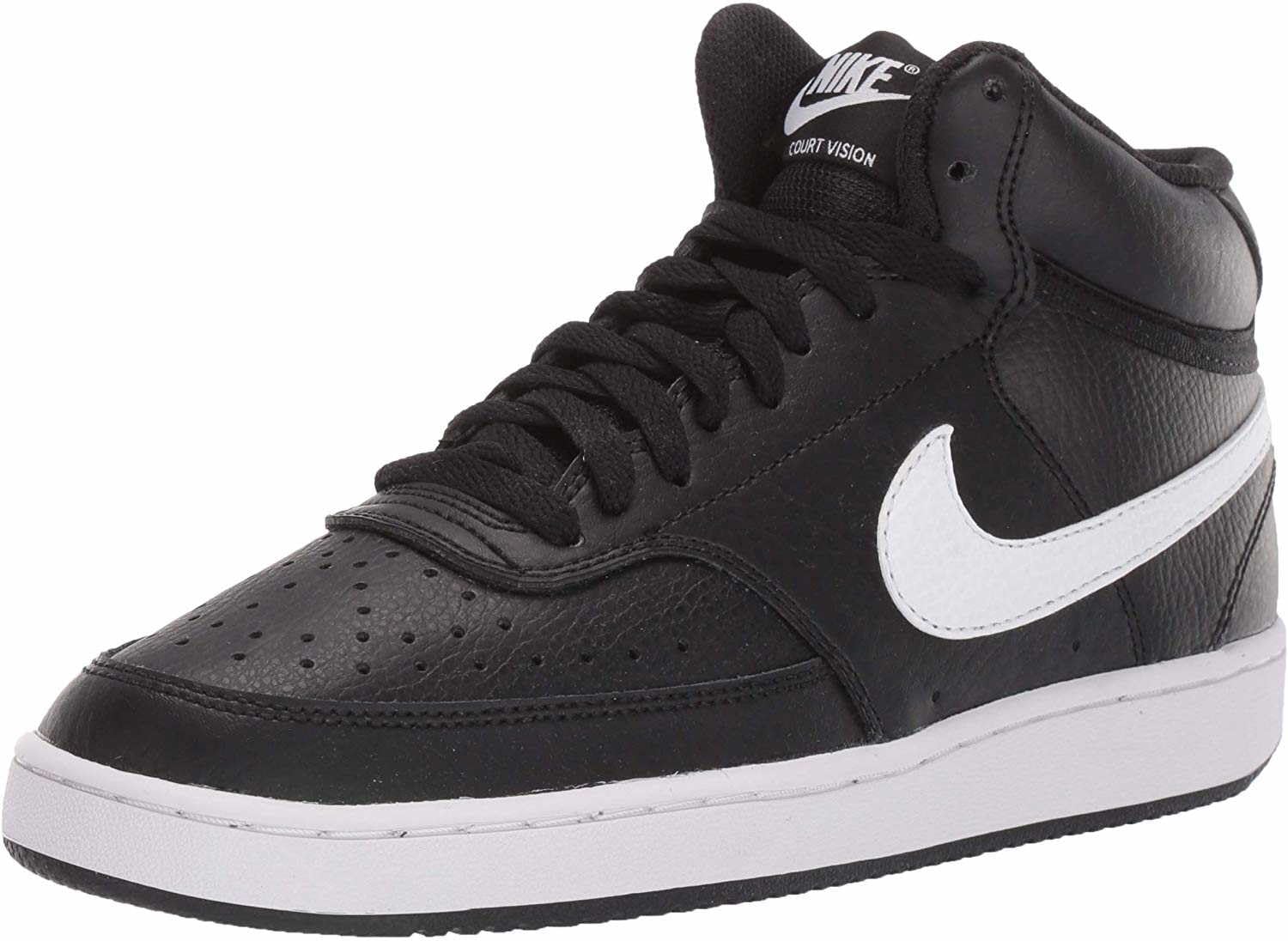 Nike Women's Court Vision Mid Sneaker, Black/White, 6.5