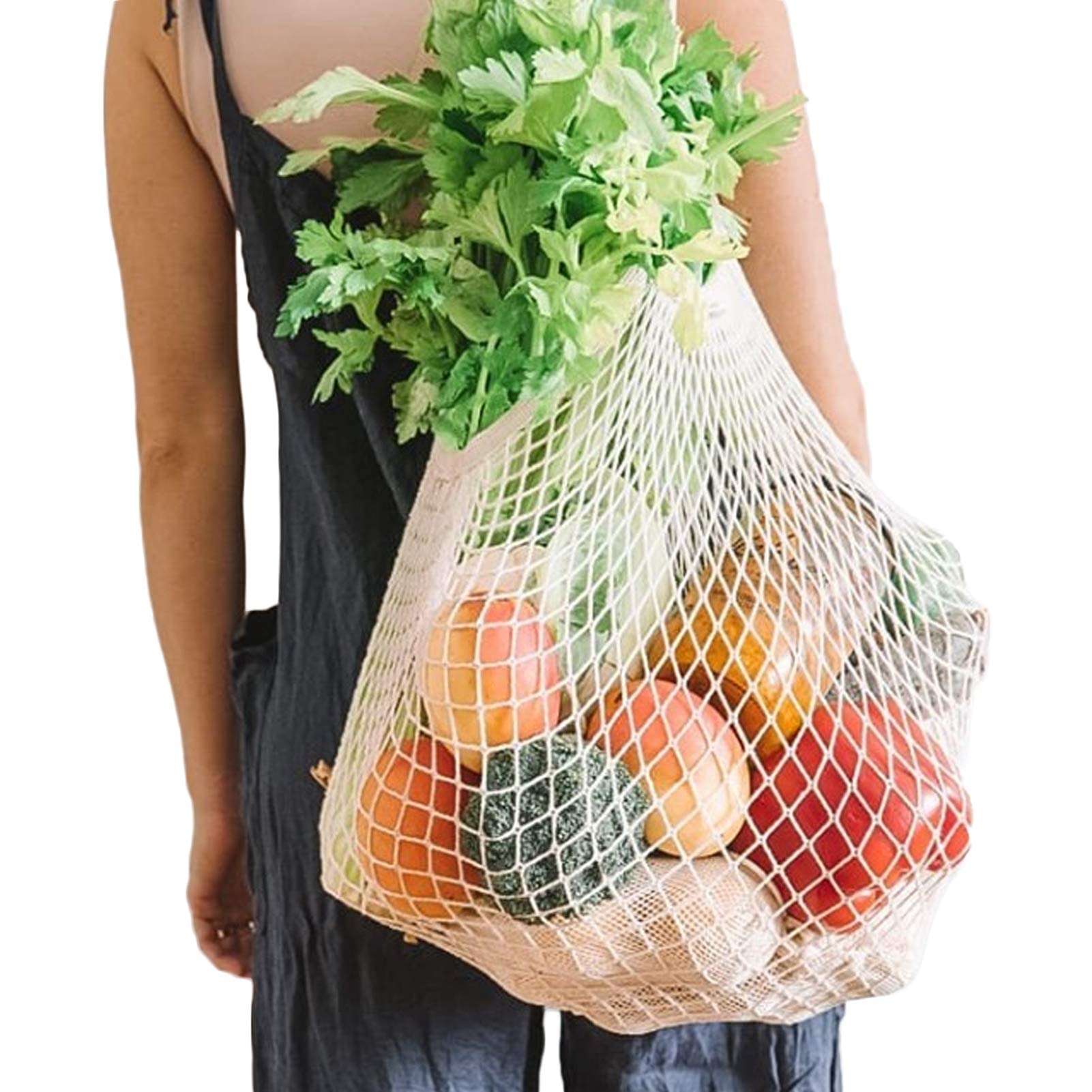YOYI YOYI Reusable Produce Bags Cotton Mesh Grocery Bags,Washable Portable Vegetable Bag, 100% Cotton Mesh String Organizer Shopping Bag Handle Net Tote(2 Piece yellow Large)