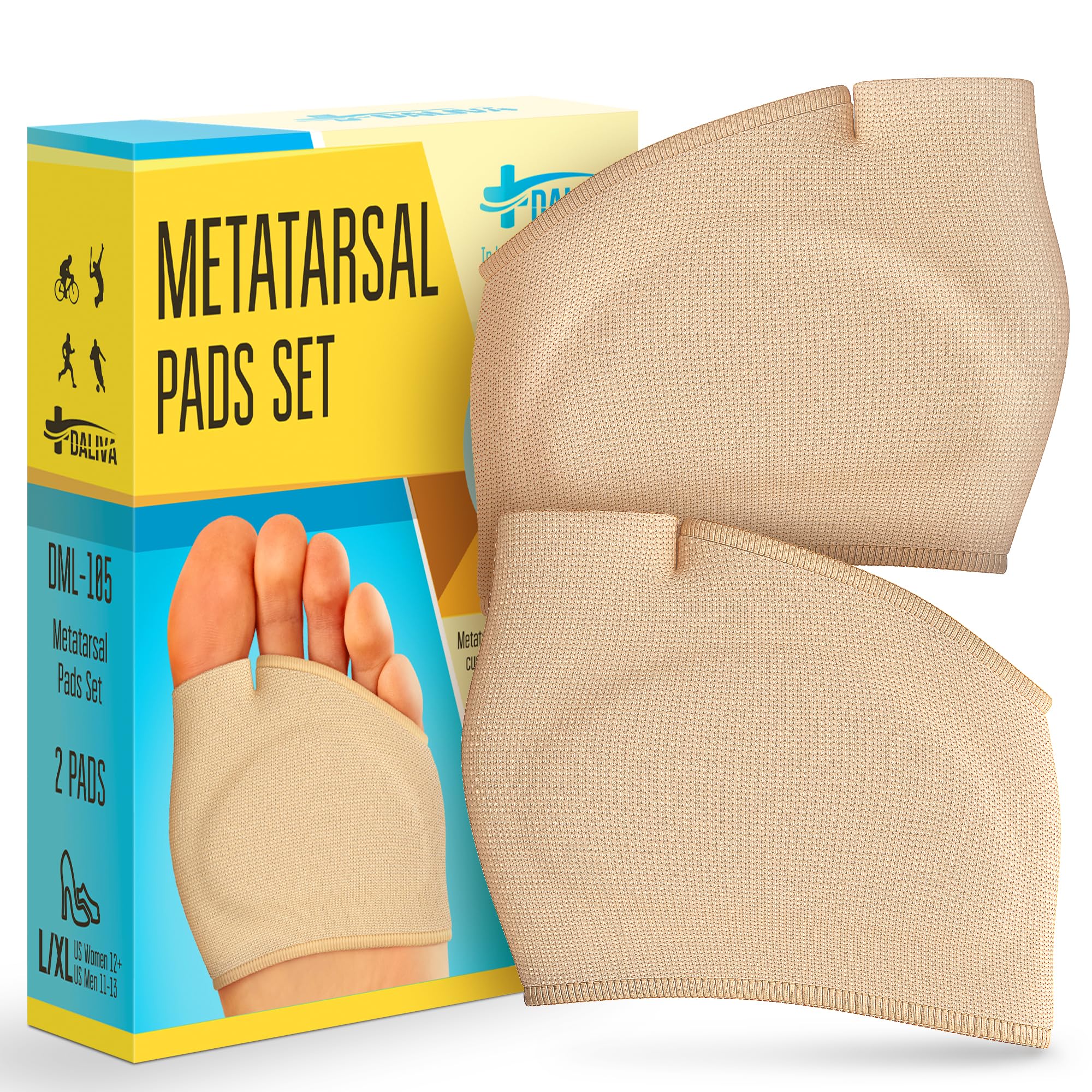 ELLOREE Metatarsal Pads - Ball of Foot Cushions - Foot Pads for Mortons Neuroma Pain Relief - Forefoot Cushioning Sleeve w/ Built-in Gel Pads - Help Metatarsalgia, Calluses Blisters, Mortons Neuroma