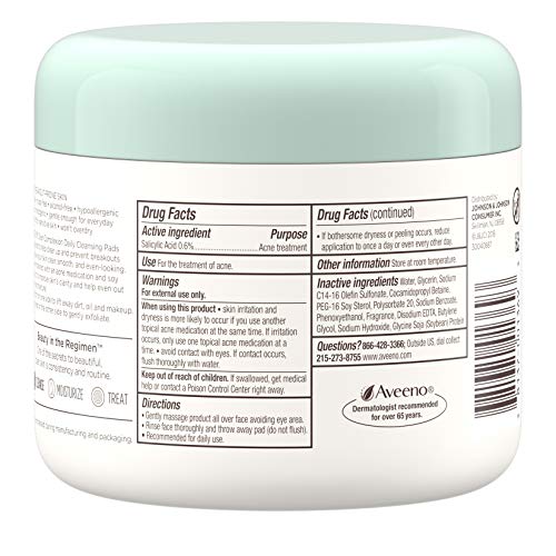 Aveeno Clear Complexion Daily Facial Cleansing Pads with Salicylic Acid Acne Treatment, 28 ct