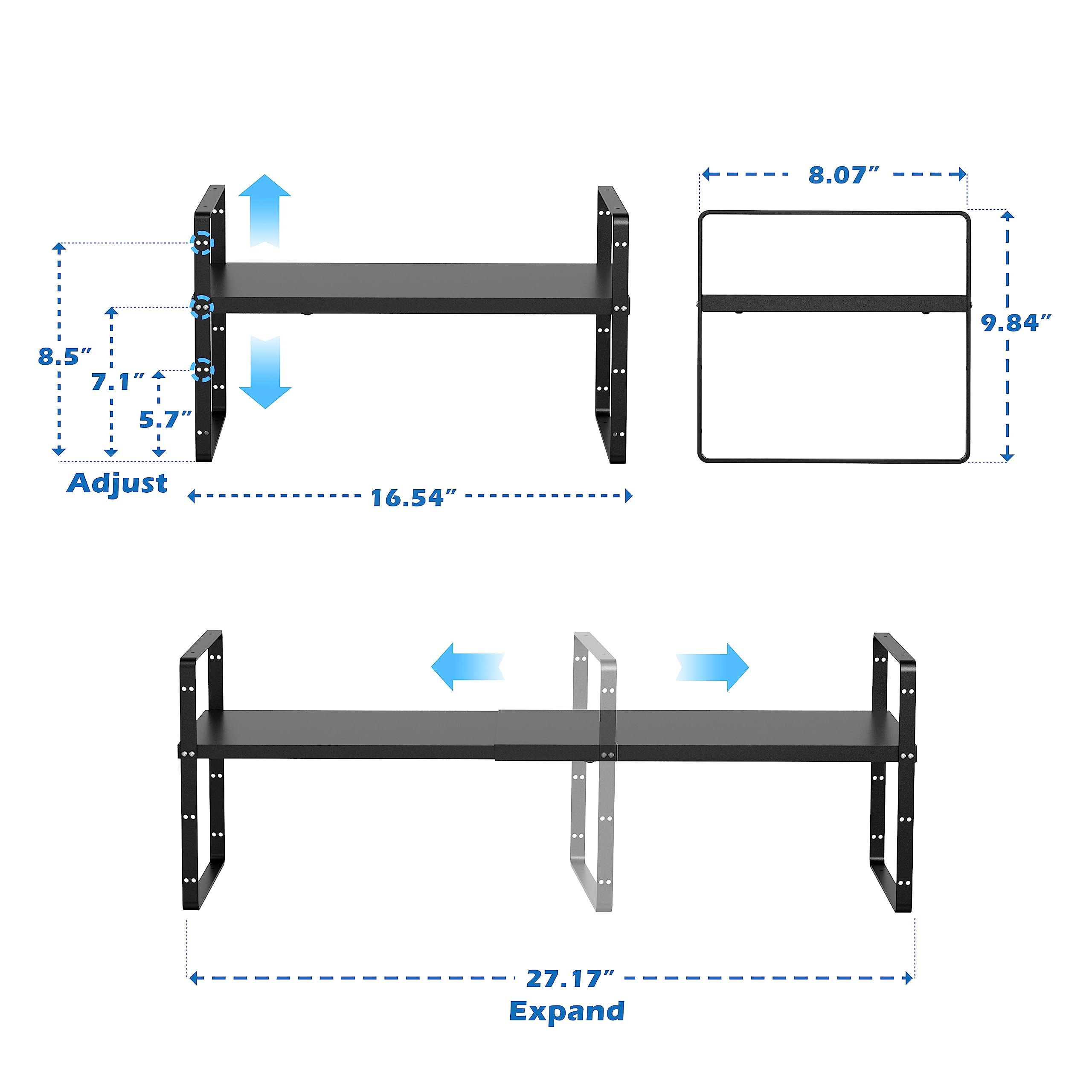 SANNO Expandable Cabinet Shelf Rack,Large Kitchen Cupboard Organizer Stackable Counter Shelf Organizer large Expandable Shelves Cupboard Organizer Rack, Black, 3 pack
