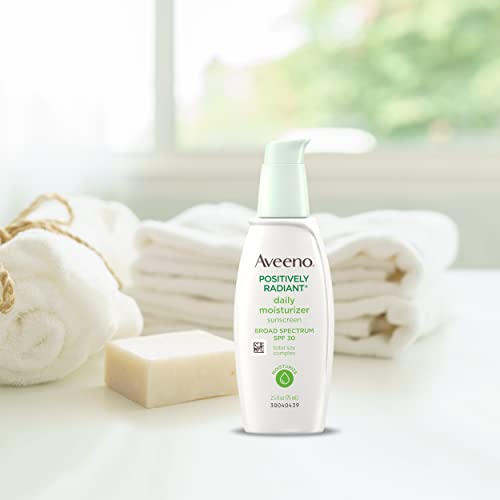 Aveeno Positively Radiant Daily Facial Moisturizer with Total Soy Complex and Broad Spectrum SPF 30 Sunscreen, Oil-Free and Non-Comedogenic, 2.5 fl. oz