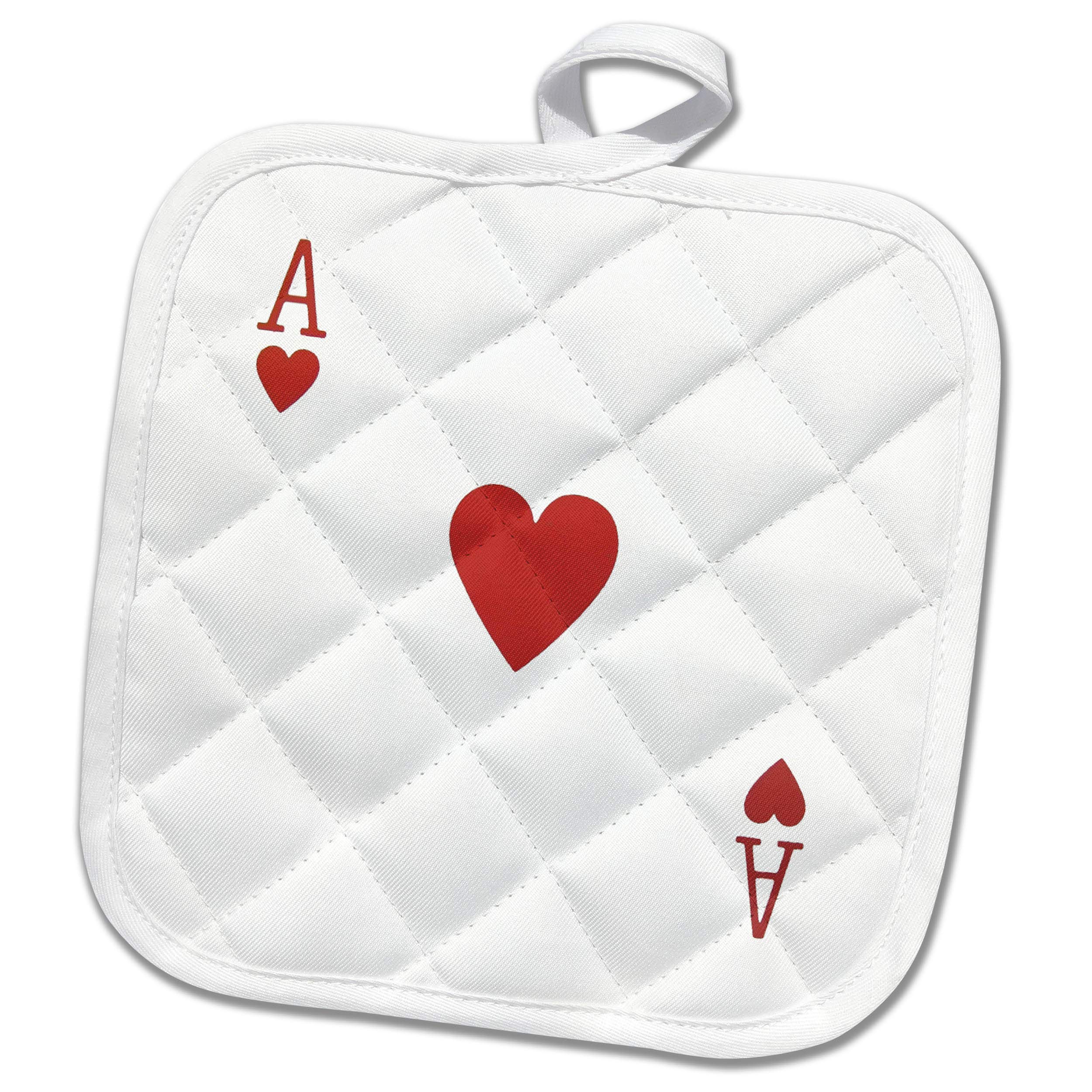 3D Rose Ace Playing Red Heart Suit-Gifts for Cards Players of Poker Bridge Games Pot Holder, 8" x 8"