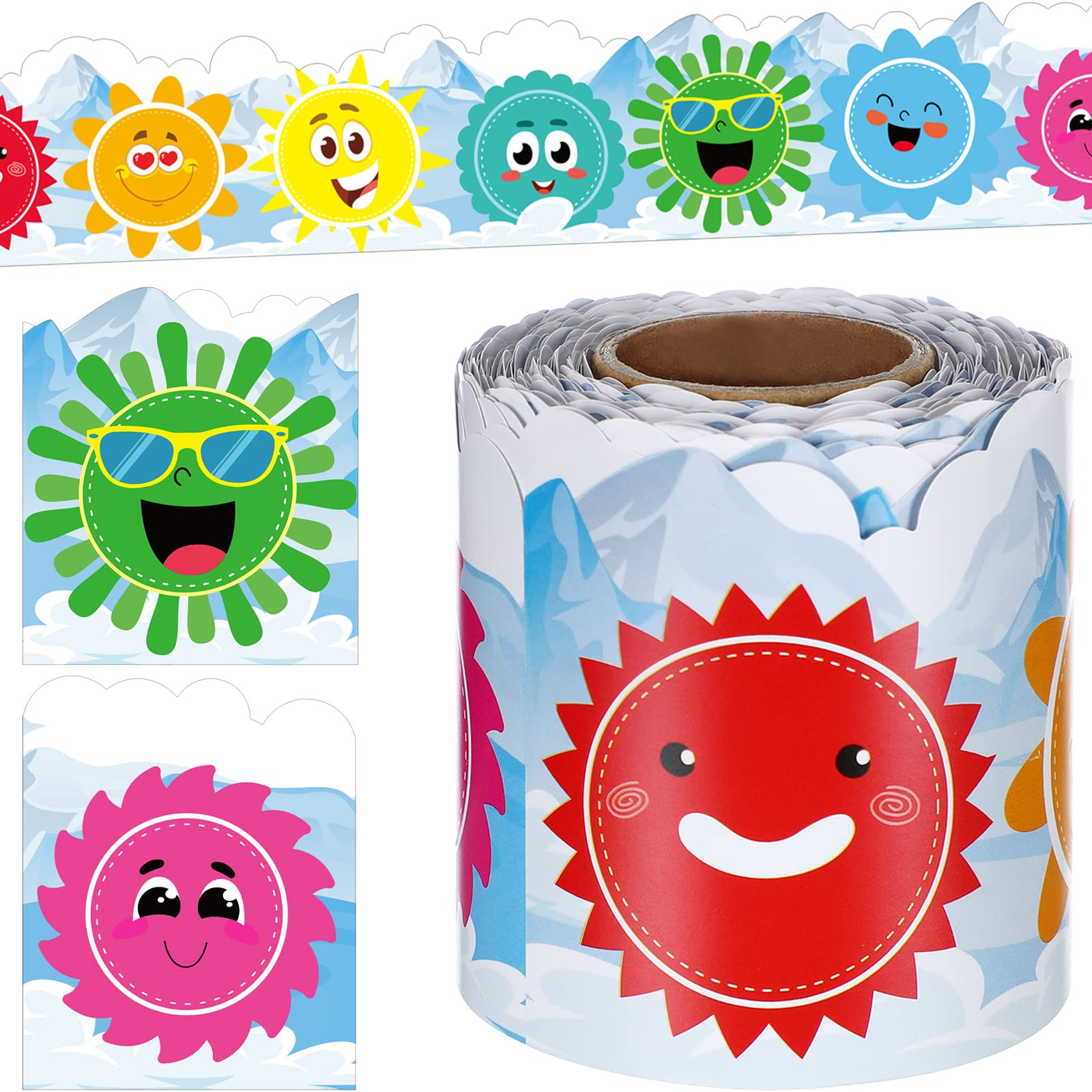 65.6 ft Colorful Sun Bulletin Board Borders Spring Summer Sunshine Border Trim Sun Paper Cutouts Classroom Decorations for Preschool Chalkboard Desks Windows Doors Party Gifts Favors Supplies