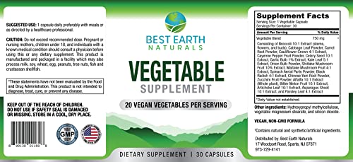 Best Earth Naturals Vegetable Supplement - 20 Vegan Vegetables Per Serving with Whole Food Superfoods, Vitamins & Minerals - 30 Day Supply