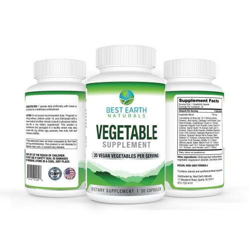 Best Earth Naturals Vegetable Supplement - 20 Vegan Vegetables Per Serving with Whole Food Superfoods, Vitamins & Minerals - 30 Day Supply