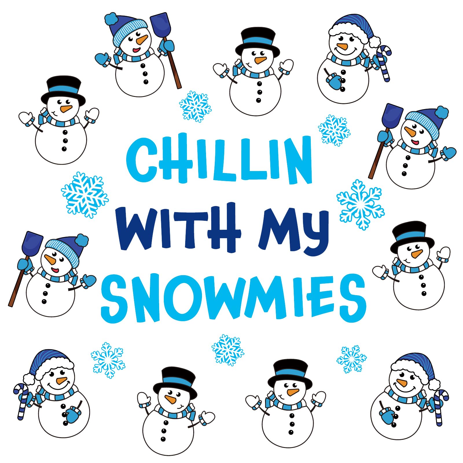 Whaline 52Pcs Winter Snowman Cutouts Christmas Snowman Snowflake Cutouts Winter Chillin with My Snowmies Bulletin Board Decor Blue White Snowman Holiday Party Cutouts for School Classroom Decor