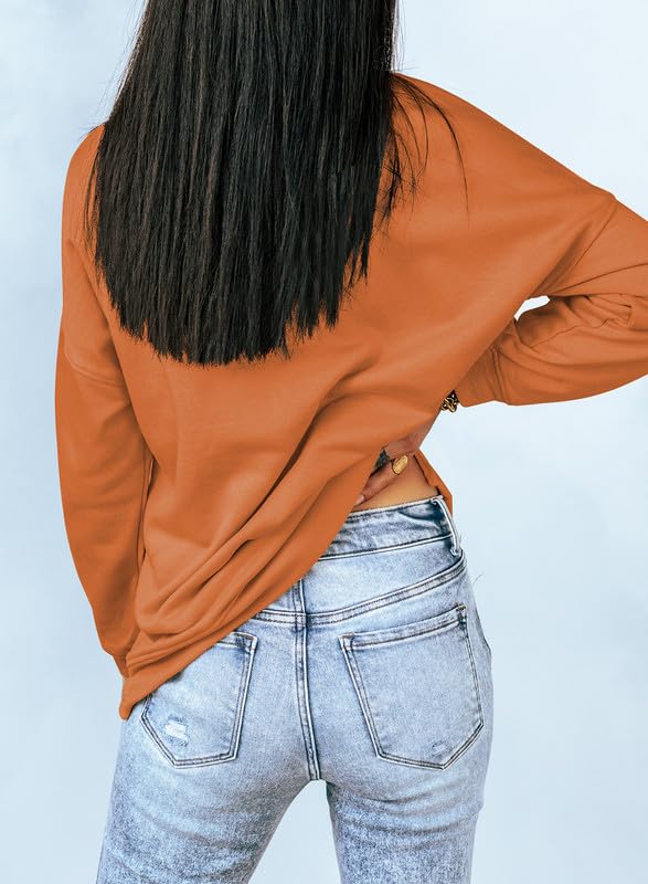 Dokotoo Long Sleeve Crewneck Halloween Sweatshirt with Side Split - Loose Fit Solid Pullover Tunic for Women