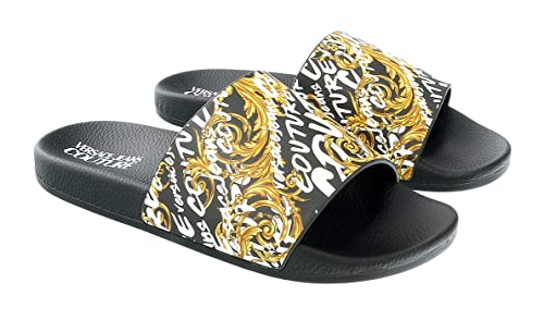Versace Jeans Couture Black Gold Baroque Pattern Pool Slide-7 for womens