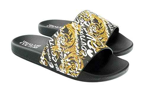 Versace Jeans Couture Black Gold Baroque Pattern Pool Slide-7 for womens
