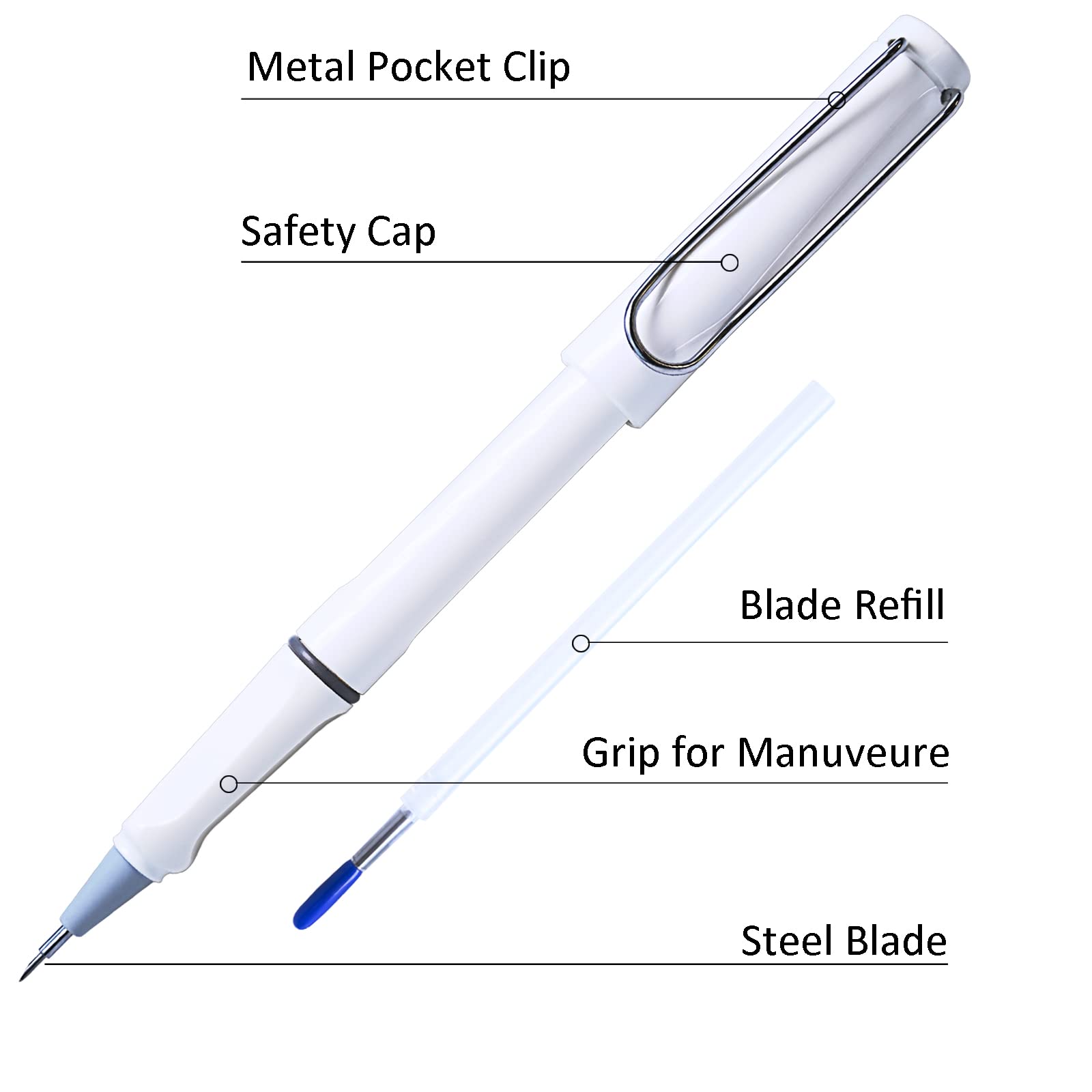 TOMZEGNA Safety Cap Craft Knife Precision Cutter with Extra Blade for Refill, Art Paper Hobby Knife, Cutting Tool Blade Work as A Pen