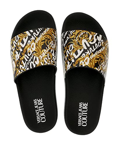 Versace Jeans Couture Black Gold Baroque Pattern Pool Slide-7 for womens