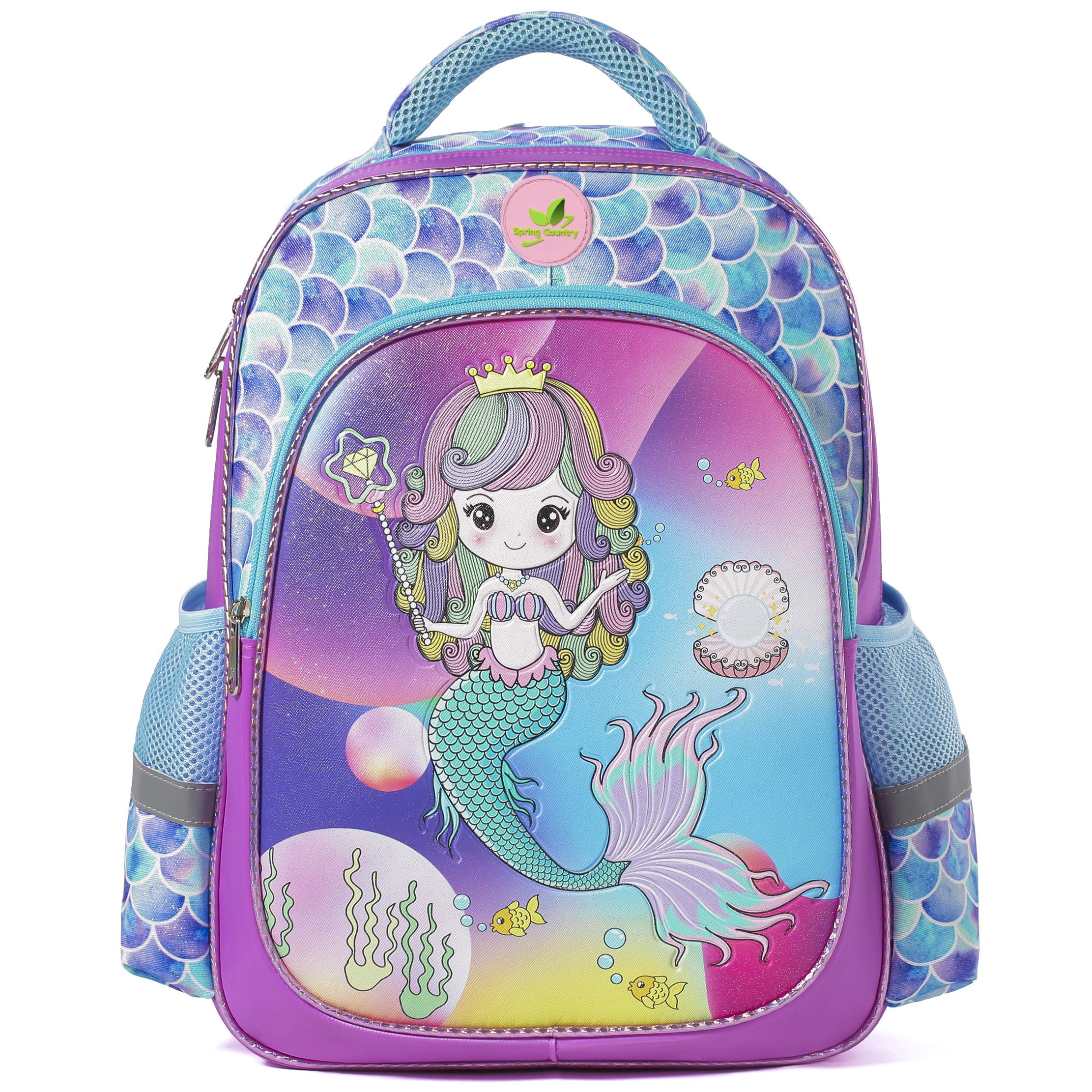 Spring Country Girls Backpack for School, Children Casual Daypack Book Bag Rucksack (Mermaid Glitter)