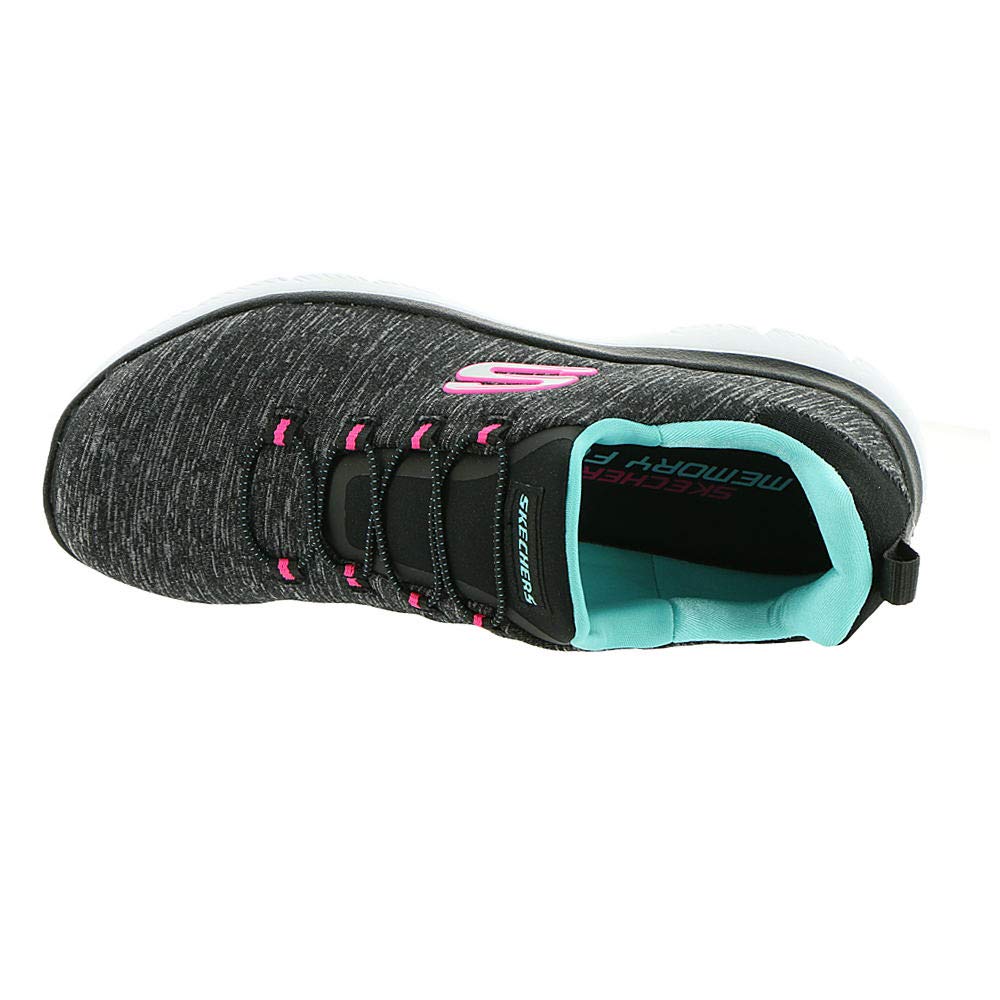 Skechers Women's Sneaker, Black/Light Blue, 8 M US