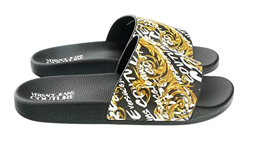 Versace Jeans Couture Black Gold Baroque Pattern Pool Slide-7 for womens