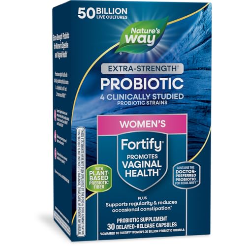 Nature's Way Women's Extra Strength** Fortify Probiotic, 50 Billion Live Cultures, Supports Digestive, Vaginal, & Immune Health*, Plant-Based Prebiotic Fiber, Non-GMO, 30 Capsules (Packaging May Vary)