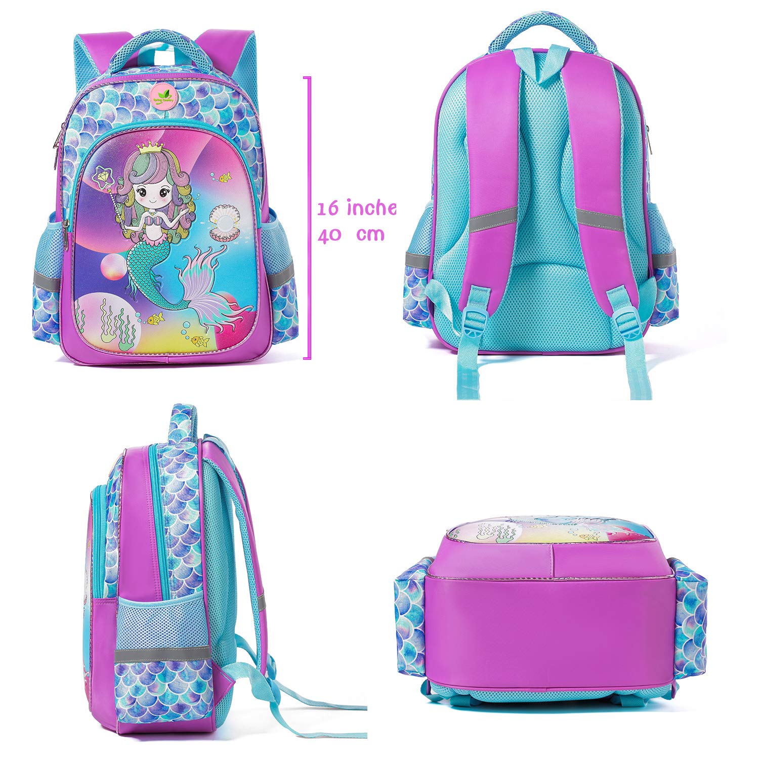 Spring Country Girls Backpack for School, Children Casual Daypack Book Bag Rucksack (Mermaid Glitter)