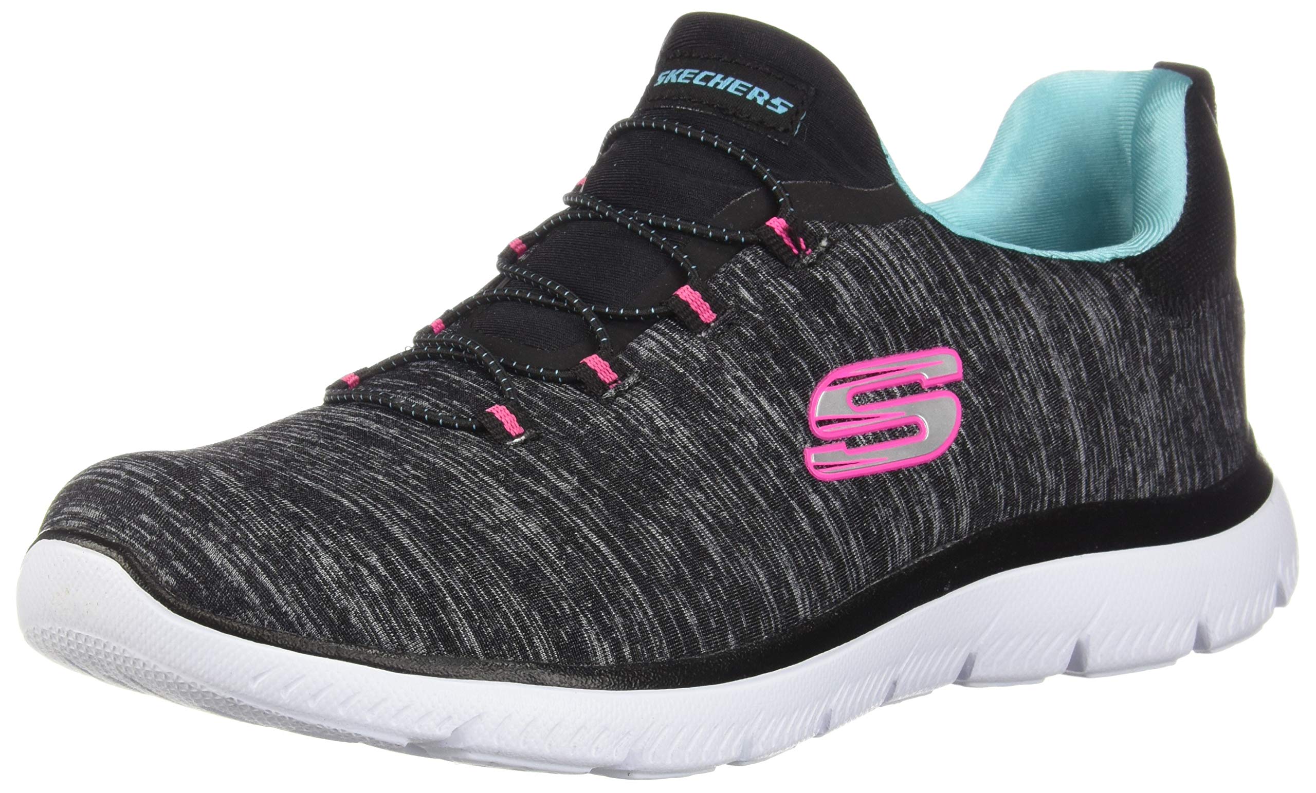 Skechers Women's Sneaker, Black/Light Blue, 8 M US