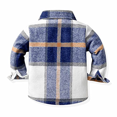 Kids Boys Girls Plaid Flannel Shirt Jacket Long Sleeve Lapel Button Down Shacket Coats Fall Winter Clothes,0-10Years