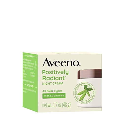 Aveeno Positively Radiant Intensive Moisturizing Night Cream with Total Soy Complex & Vitamin B3, Oil-Free, Non-Greasy, Hypoallergenic & Non-Comedogenic, 1.7 oz