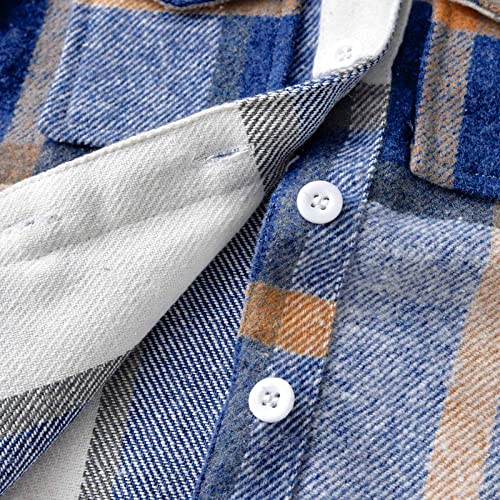 Kids Boys Girls Plaid Flannel Shirt Jacket Long Sleeve Lapel Button Down Shacket Coats Fall Winter Clothes,0-10Years